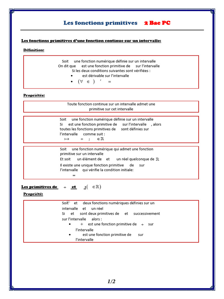 Fiches de révision sur les primitives | PDF | Fonction (Mathématiques ...