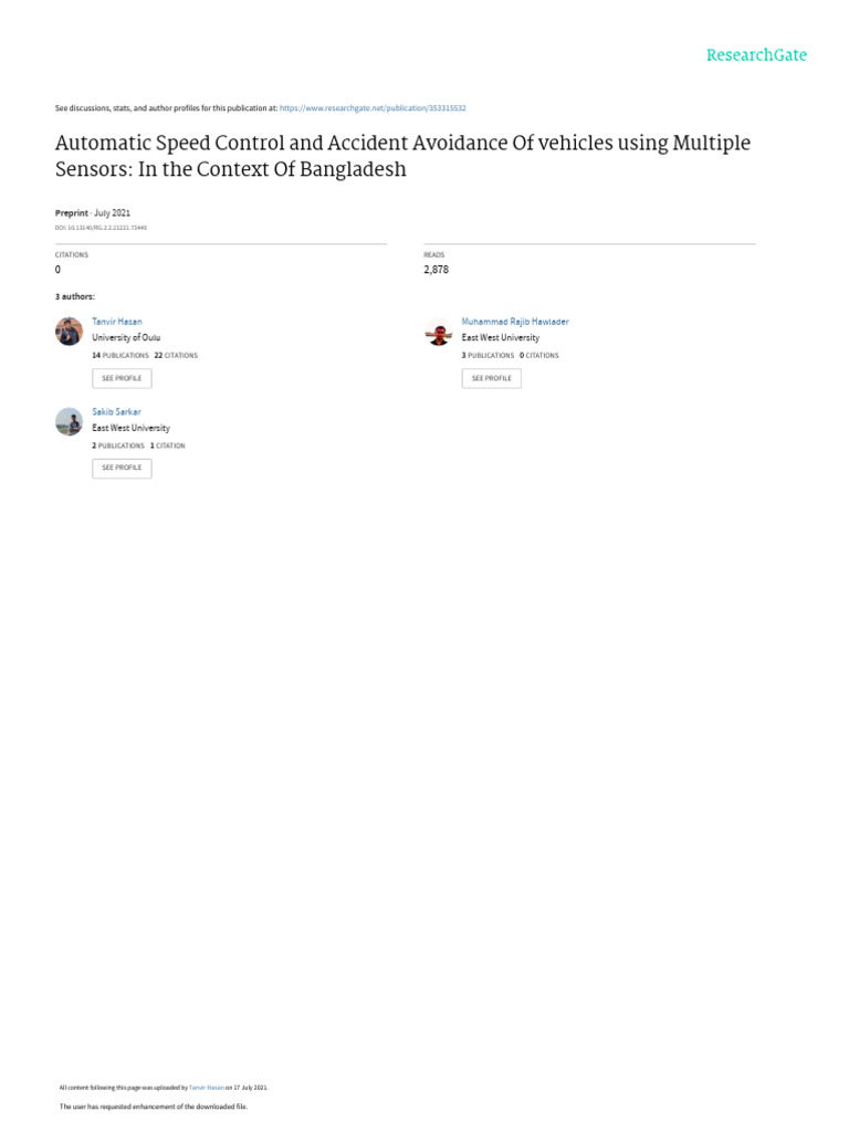 Automatic Speed Control and Accident Avoidance of Vehicles Using Multiple Sensors: in The ...