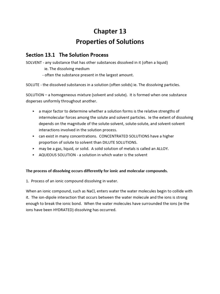 Solutions and Solubility Notes | PDF | Solvation | Solubility