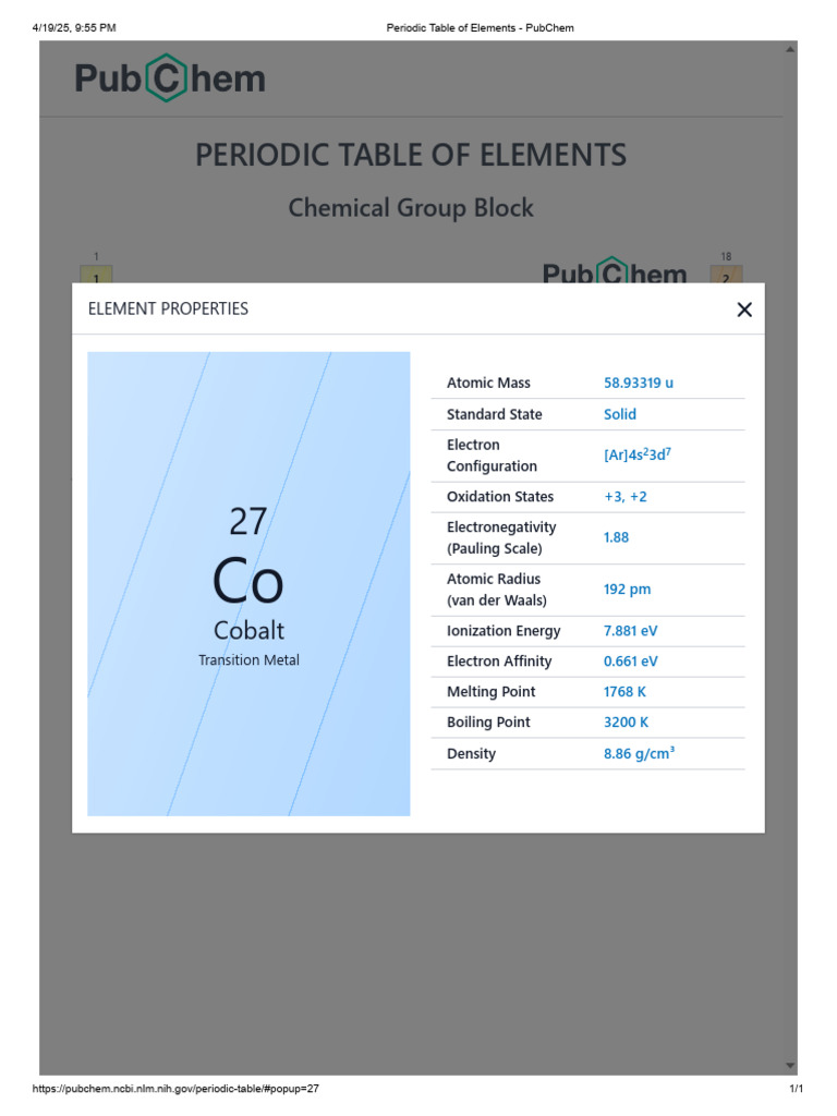 PubChem Periodic Table Overview | PDF | Periodic Table | Atoms