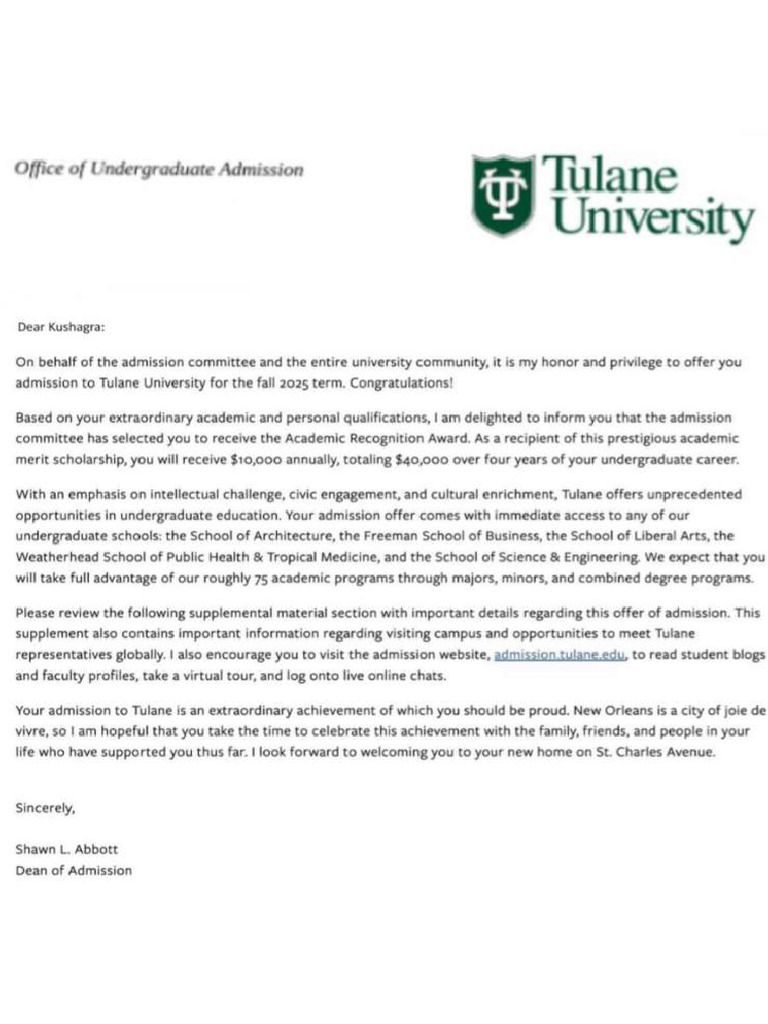 Tulane Letter | PDF