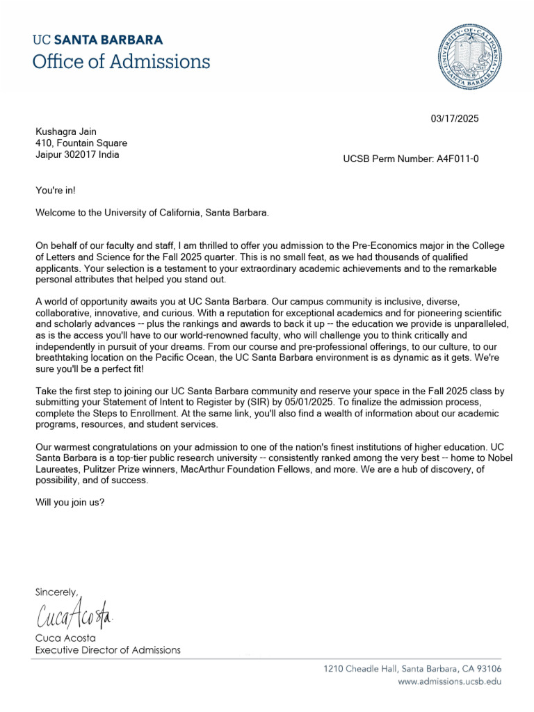 UCSB Letter | PDF