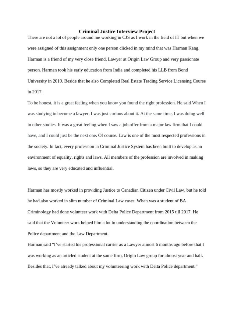 Criminal Justice Interview Project | PDF | Lawyer | Justice