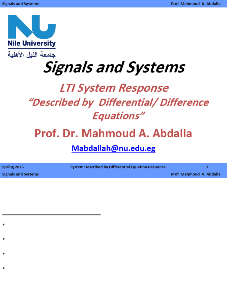 2.2 LTI System Response Diff Eqn Nile S25 | PDF | Electrical Engineering | Electronics