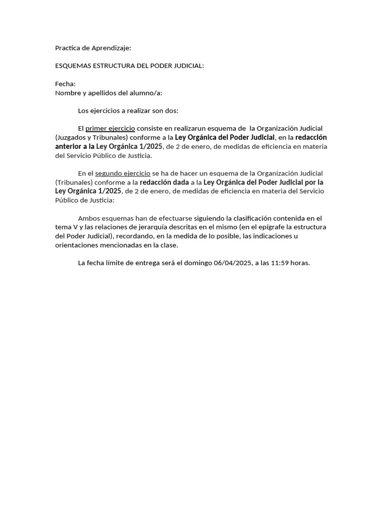 Ejercicio Esquema estructura del Poder Judicial-anterior a la LO 1-2025 ...