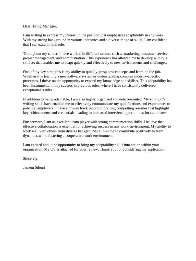 Adaptable Candidate Cover Letter | PDF