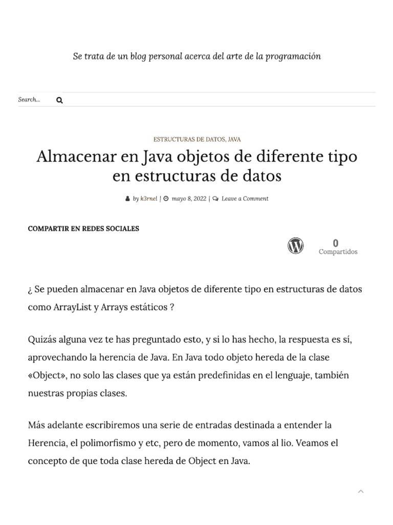 JAVA-almacenar objetos de distinto tipo | PDF | Java (lenguaje de programación) | Objeto ...