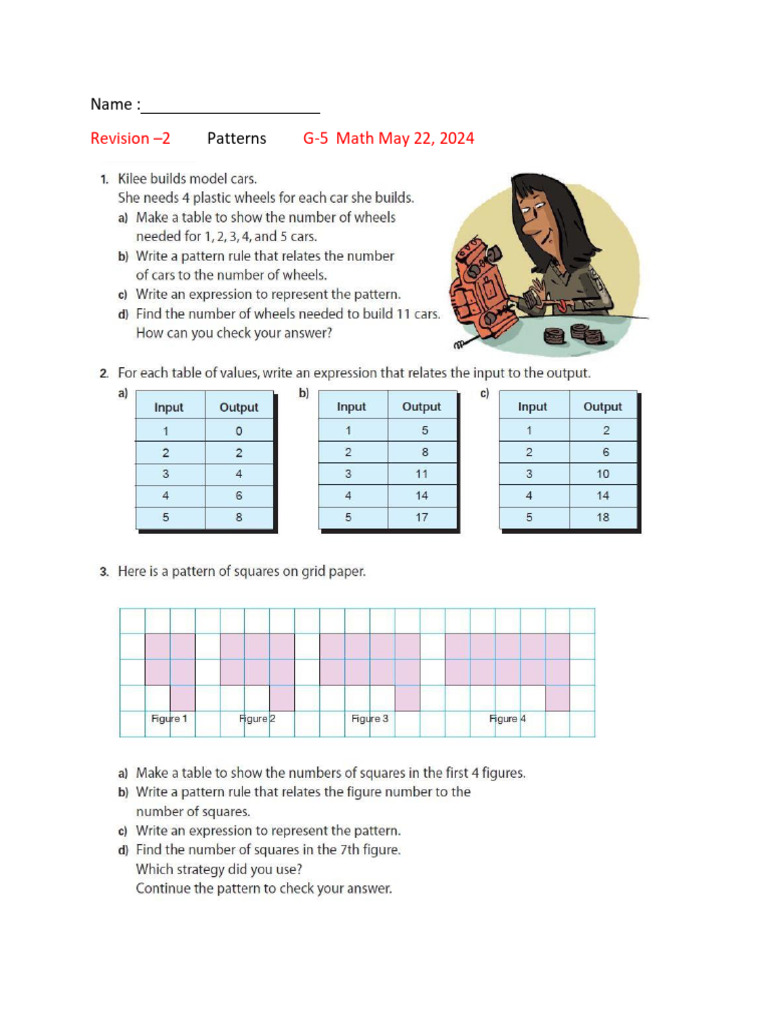 Grade 5 Math Patterns Revision Worksheet Pdf