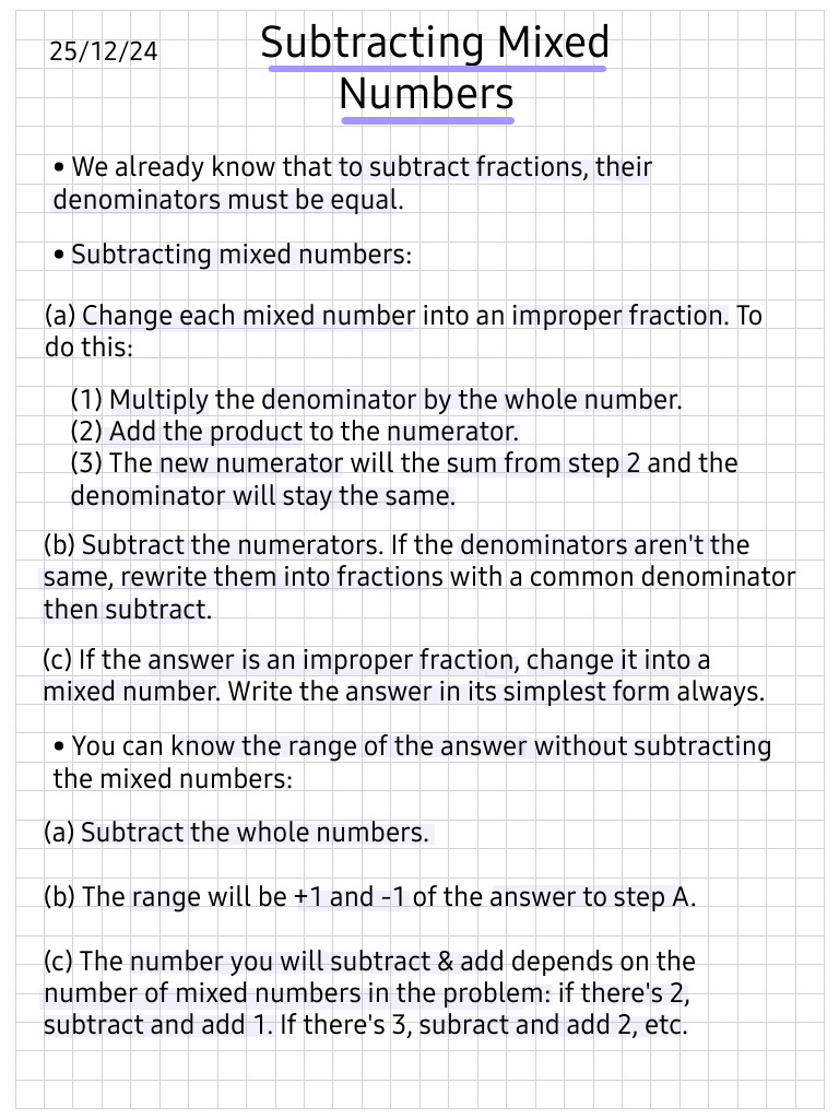 Subtracting Mixed Numbers | PDF