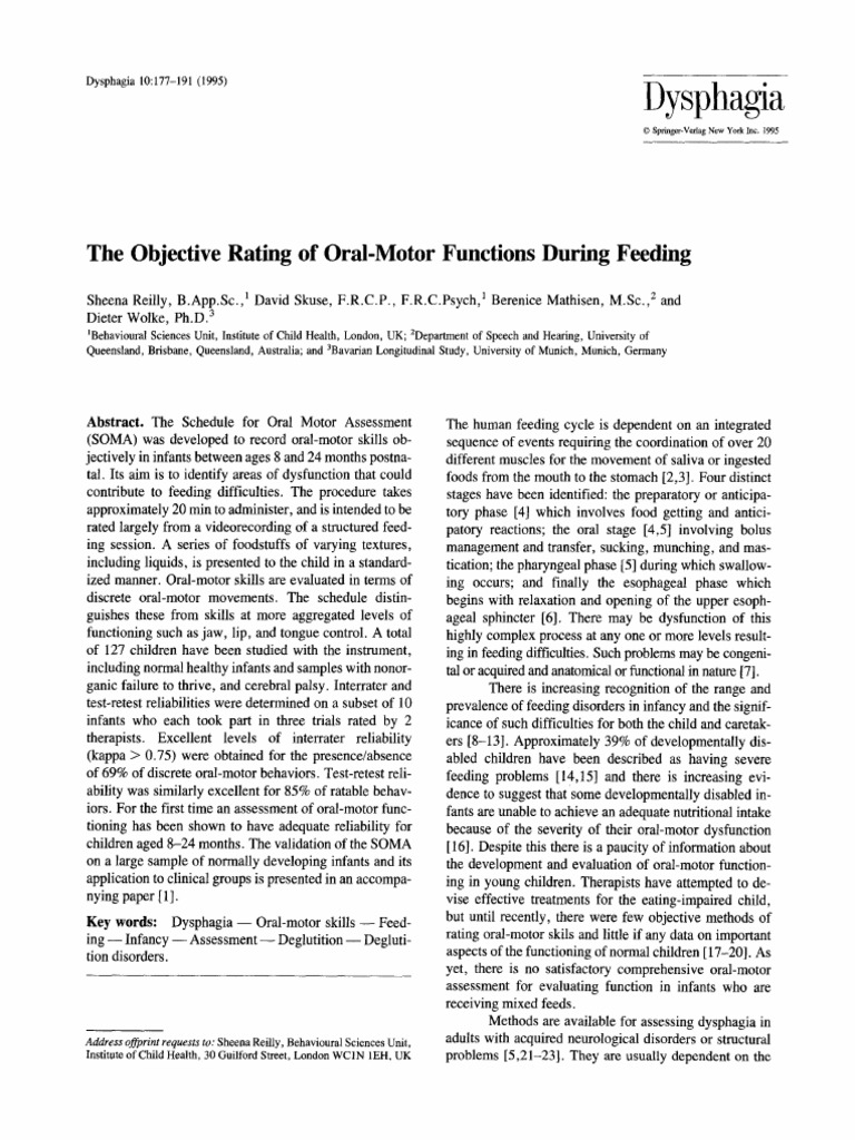 The Objective Rating of Oral-Motor Functions During Feeding | PDF
