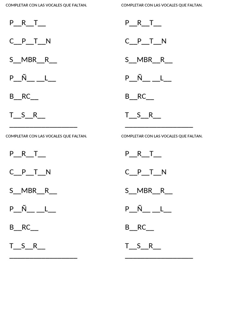 Actividad: Completa las Vocales Faltantes | PDF