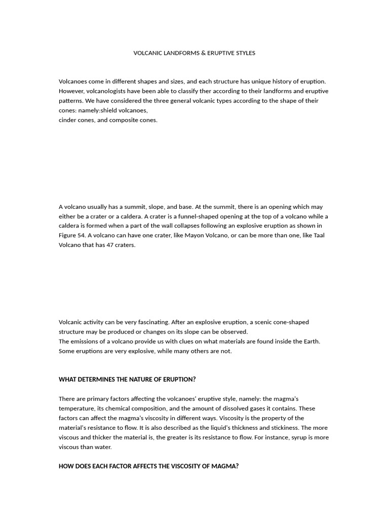Volcanic Landforms and Eruptive Style | PDF