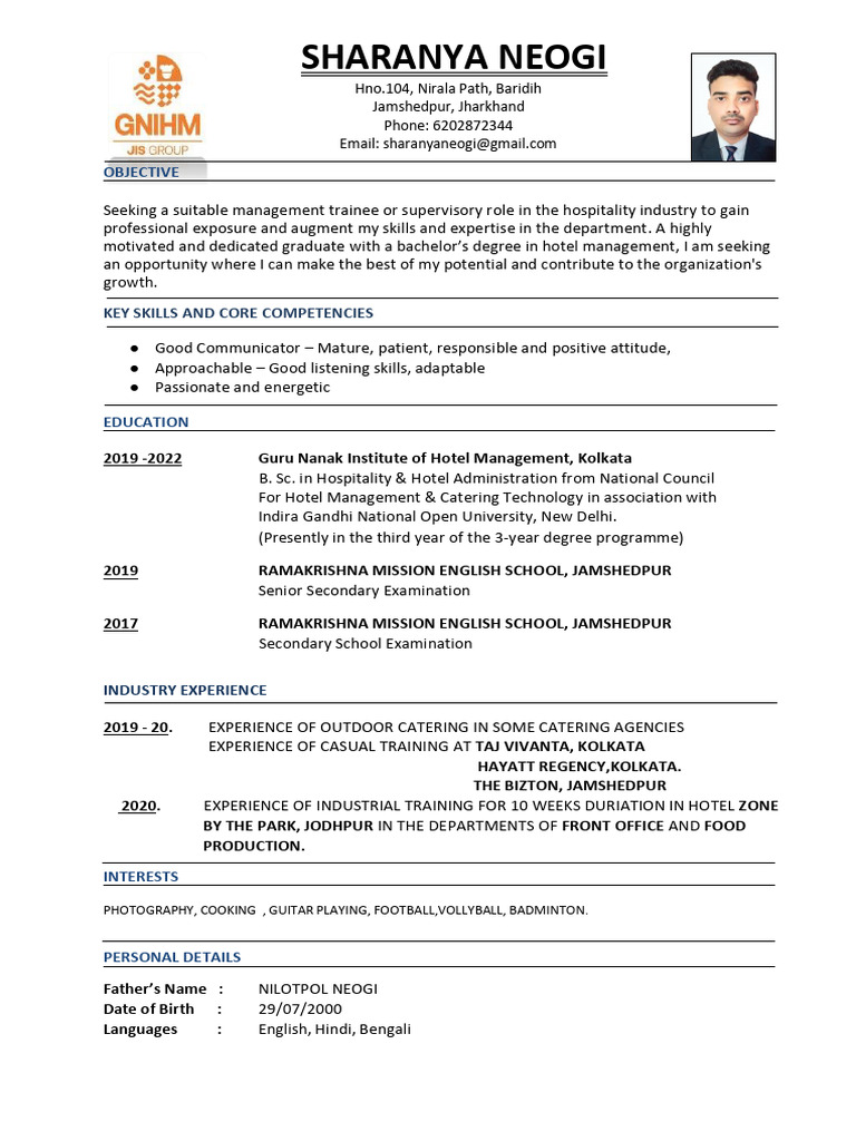 Hospitality Management Trainee Resume | PDF