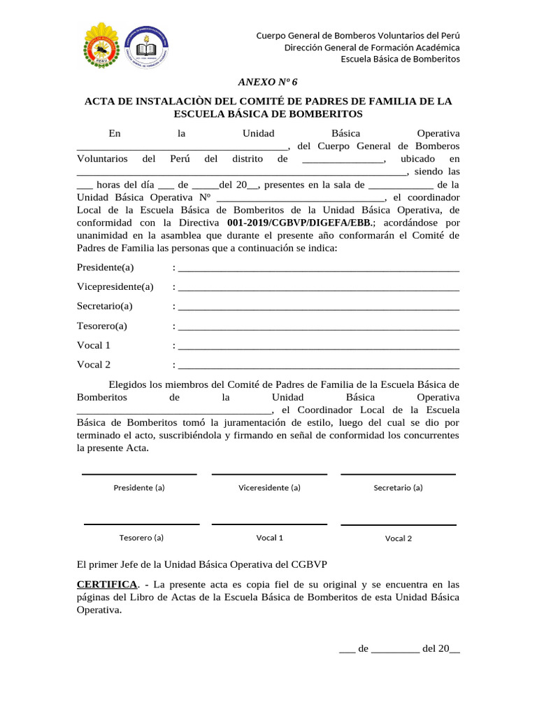 Anexo Nº6 Acta de Instalación de Comité de Padres EBB bomberitos | PDF | Gobierno