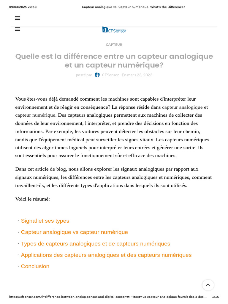 Différences entre capteurs analogiques et numériques | PDF | Capteur ...