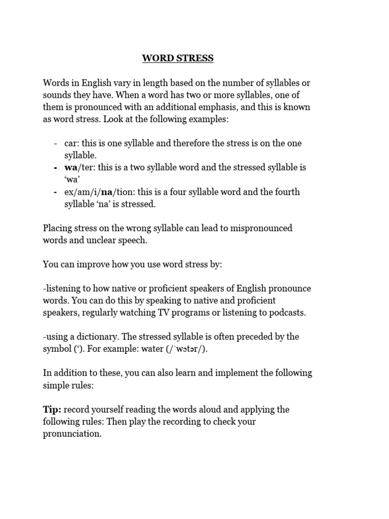 Word Stress | PDF | Word | Stress (Linguistics)
