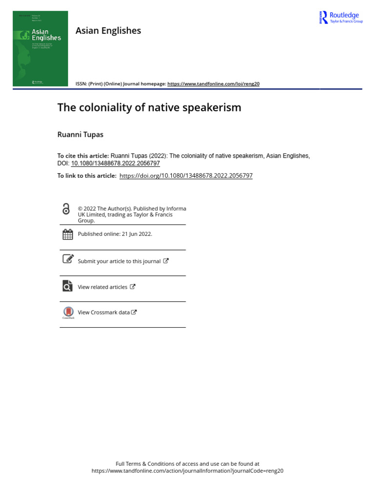Coloniality of Native Speakerism in ELT | PDF | English Language ...