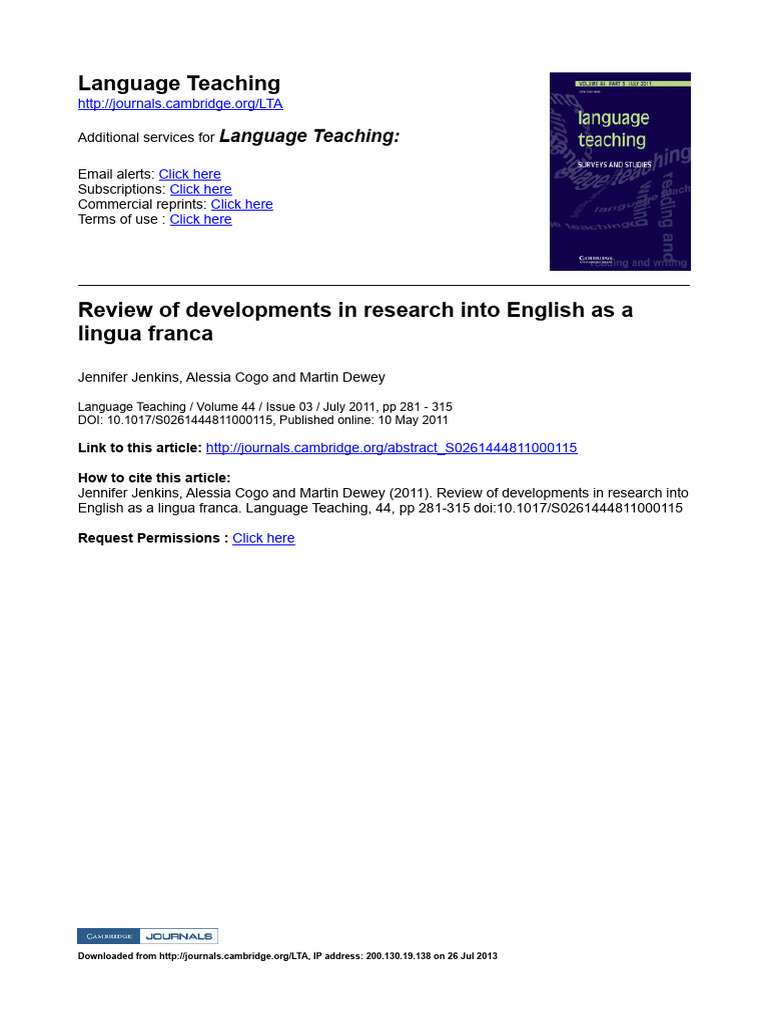 TEXT 17-Developments ELF Research (Cogo, Jenkins & Dewey 2011) | PDF ...