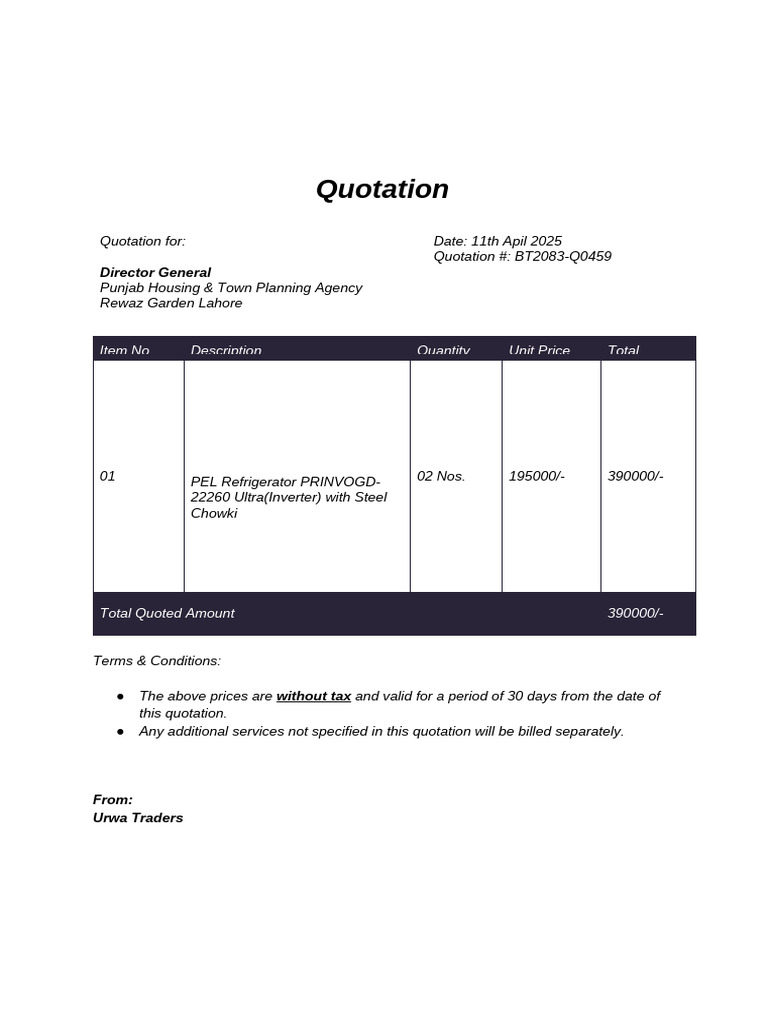 Quotation Word Template | PDF