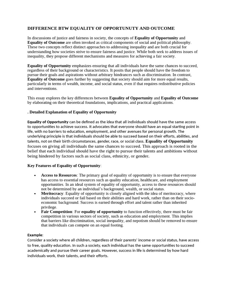 Equality of Opportunity vs. Outcome Explained | PDF | Equal Opportunity ...