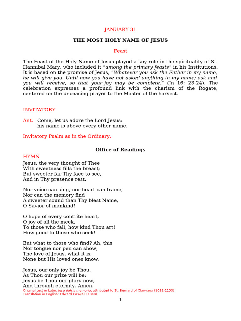 Feast of the Holy Name of Jesus | PDF | Glory (Religion) | Eucharist