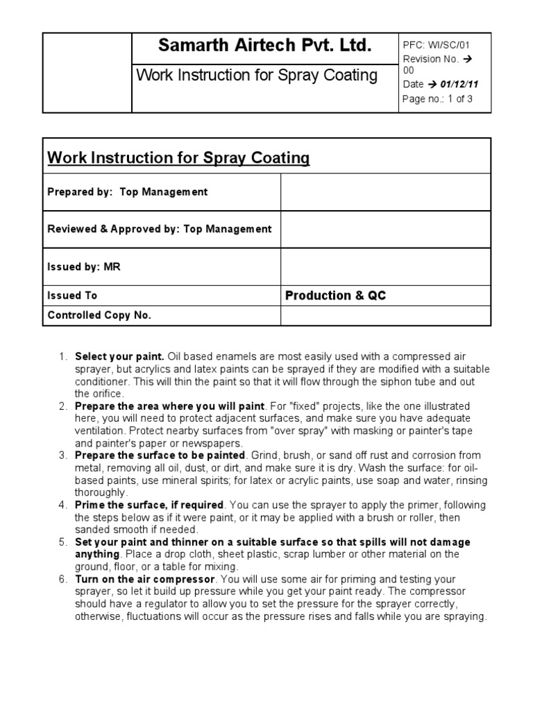 Spray Coating Work Instructions | PDF | Paint | Acrylic Paint