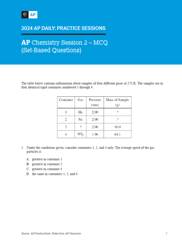 AP Chemistry Session2 Worksheet | PDF