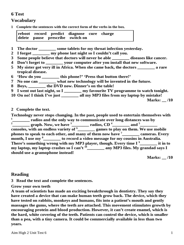 Aim - High - 2 - Tests - WWW - Frenglish.ruaim High TB2 Test 6 | PDF