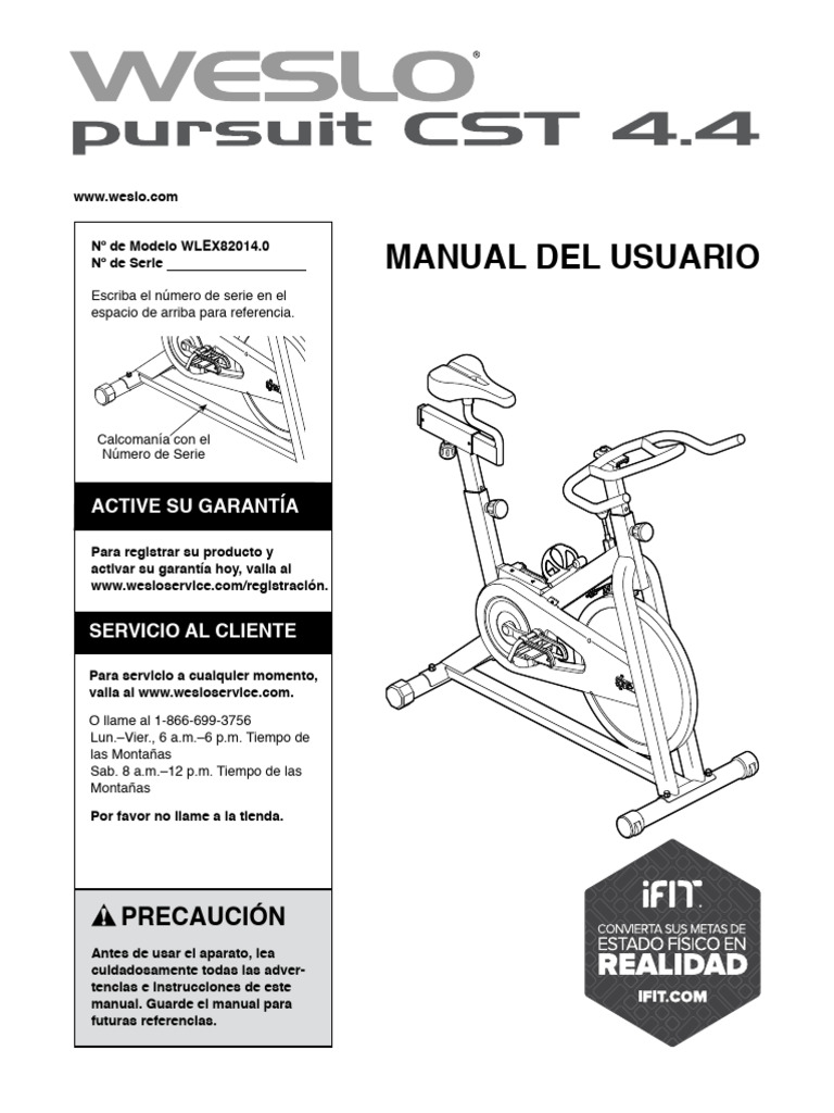 Manual WESLO Bicicleta Spinning Pursuit CST 4.4 | PDF | Ejercicio aerobico