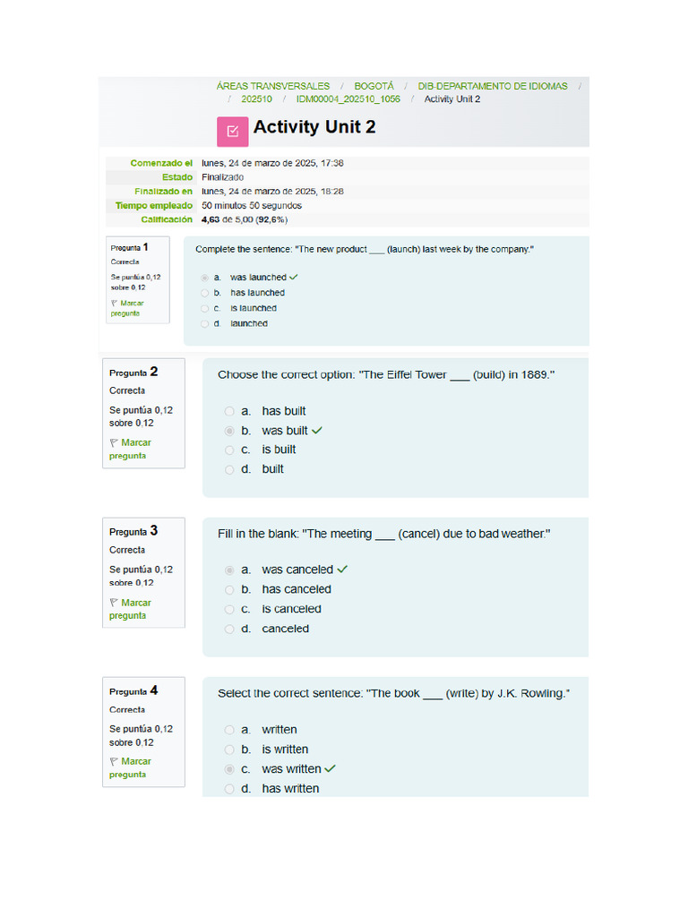 Activity Unit 2 English V | PDF