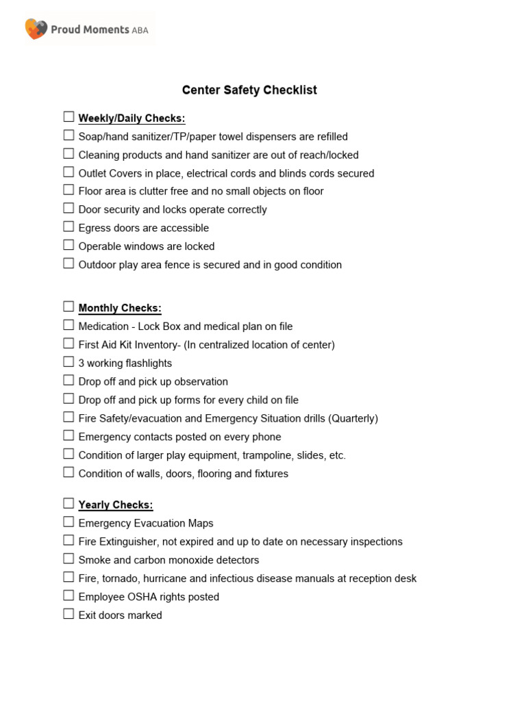 Center Safety Checklist | PDF