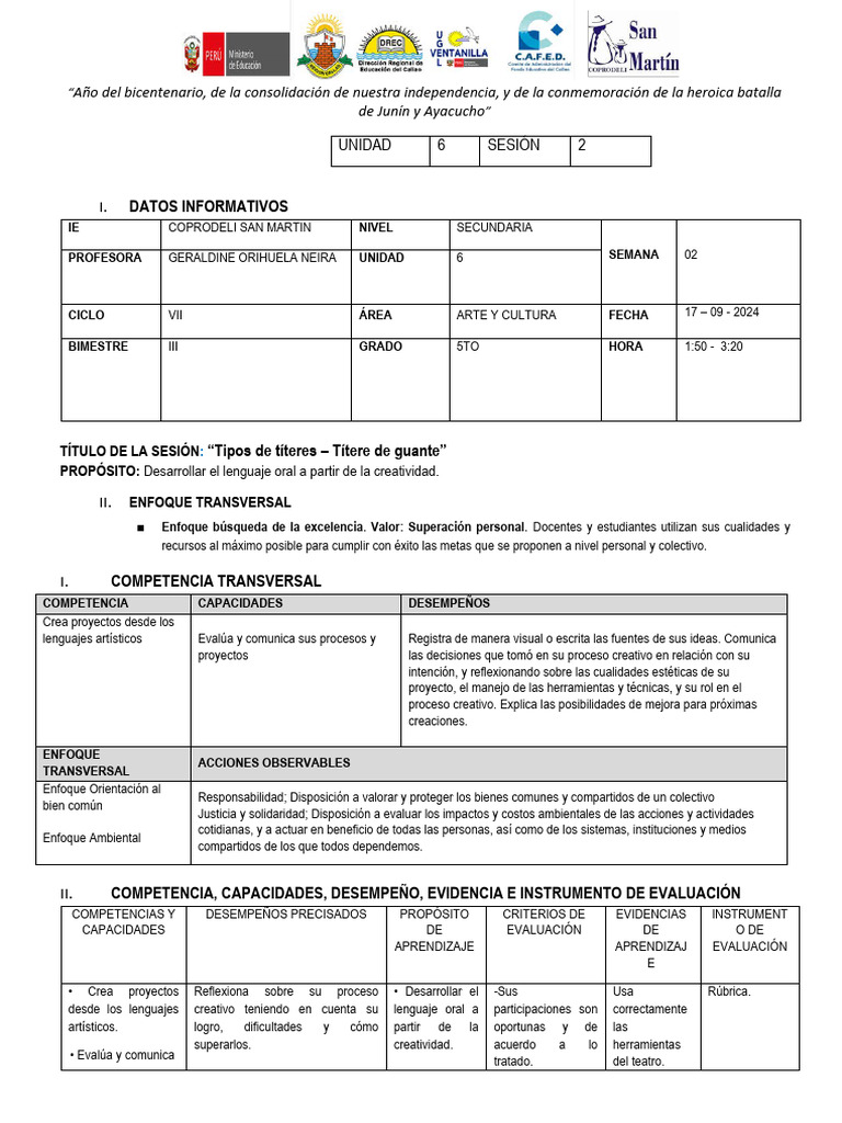Sesion de Aprendizaje 5to Secundaria COPRODELI | PDF | Evaluación | Aprendizaje