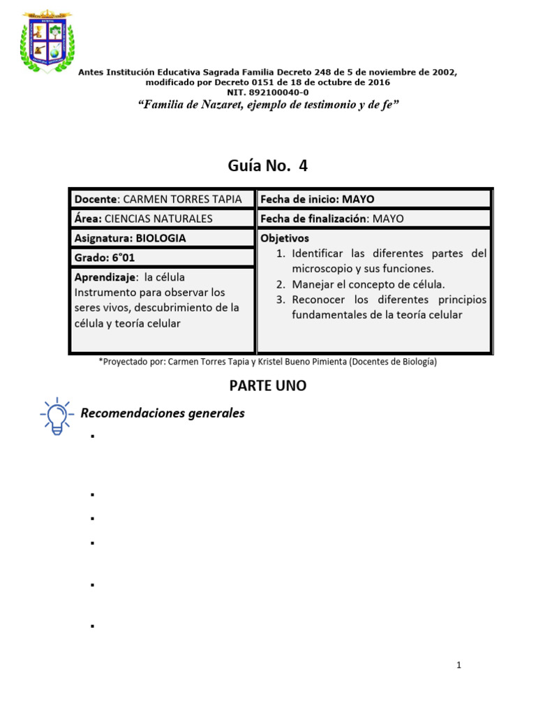 GUÍA 4 SEXTO BIOLOGÍA | PDF | Microscopio | Biología Celular)