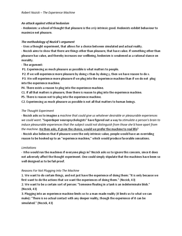 Nozick's Experience Machine Explained | PDF | Philosophical Works ...