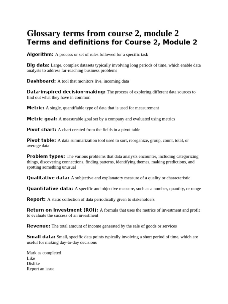 Glossary Course 2 Module 2 | PDF