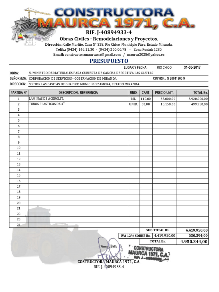 Sum - Mat - Cubierta de Cancha Las Casitas de Guatire (31-05-2017) | PDF
