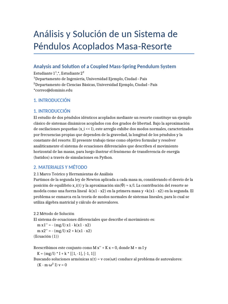 Pendulos Acoplados | PDF | Mecánica | Ingeniería mecánica