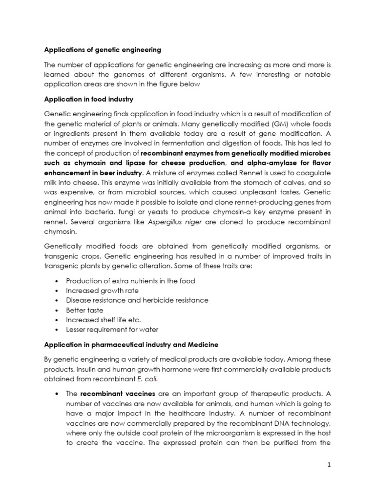 Application of Genetic Engineering | PDF | Genetic Engineering ...