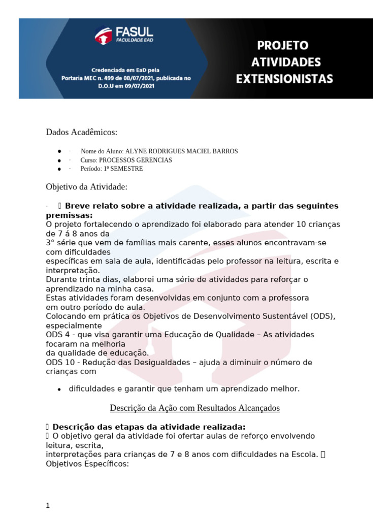 Atividade Extencional Processos Gerenciais | PDF | Aprendizado