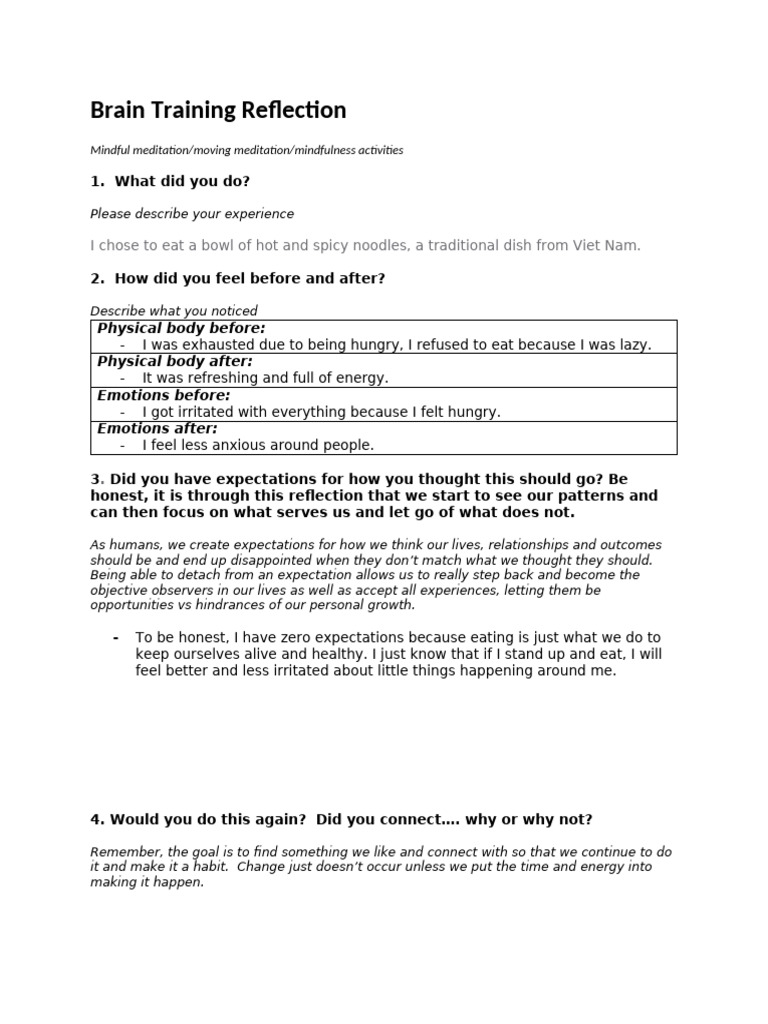 Brain Training Reflection-3 | PDF