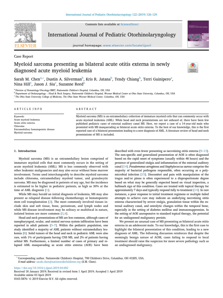Myeloid sarcoma presenting as bilateral acute otitis externa in newly ...