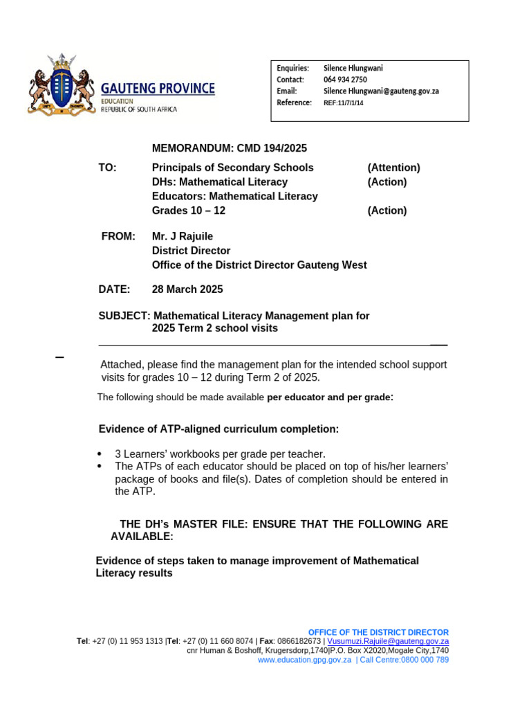 2025 03 28 T2 Memo CMD 194 of 2025 Management Plan MLIT | PDF ...