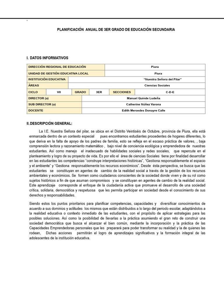Programación Anual SECUNDARIA de 3er Ccss 3 | PDF | Evaluación | Aprendizaje
