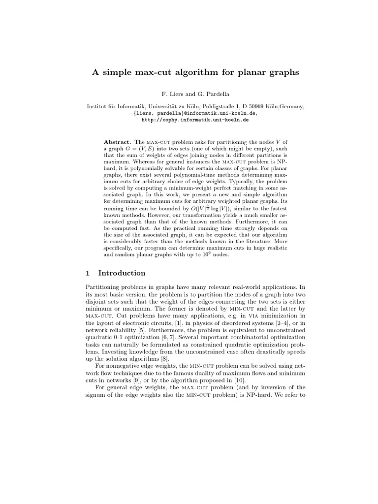 A Simple Max Cut Algorithm For Planar Graphs Pdf Vertex Graph Theory Graph Theory