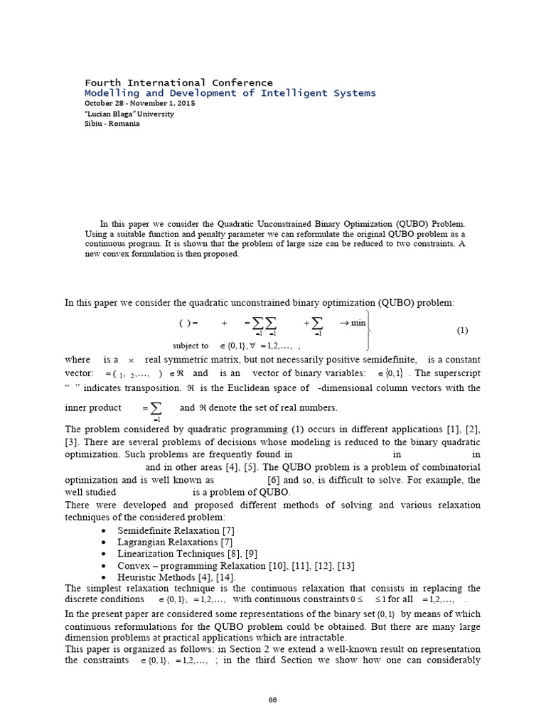 A Continuous Reformulation of the Quadratic Unconstrained | PDF | Mathematical Optimization ...