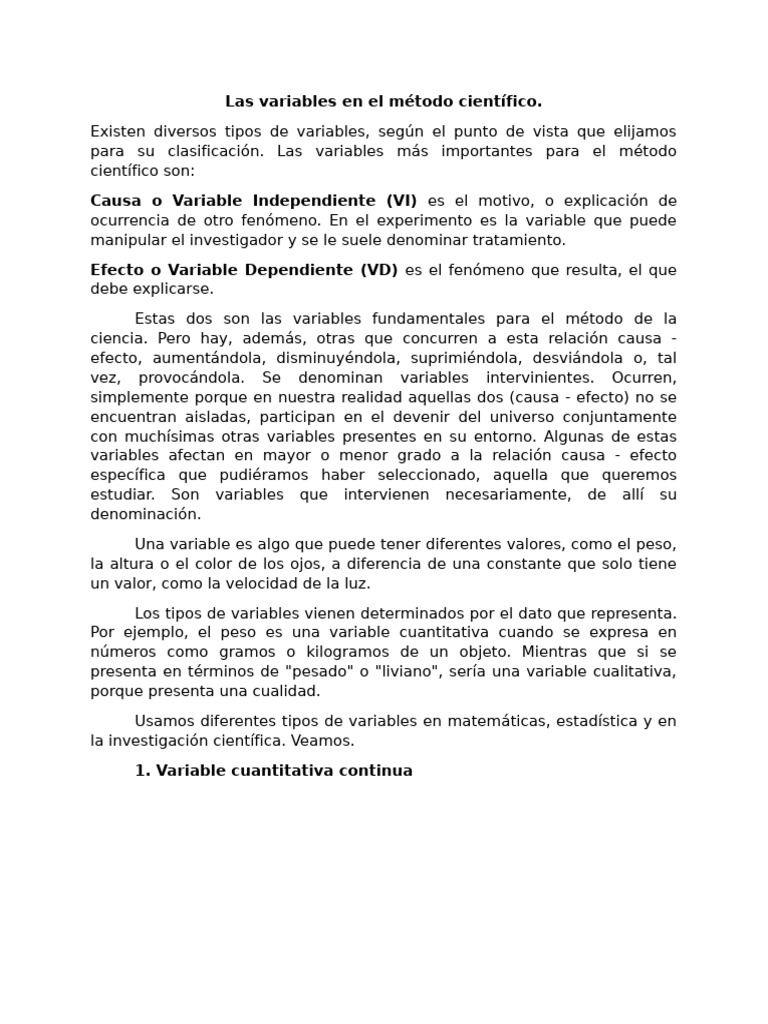 VARIABLES EN EL METODO CIENTIFICO | PDF | Método científico