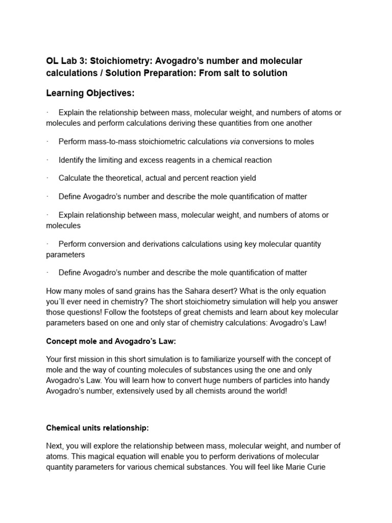 CHEM 120 Week 3 Lab Report Stoichiometry PDF | PDF | Mole (Unit) | Stoichiometry