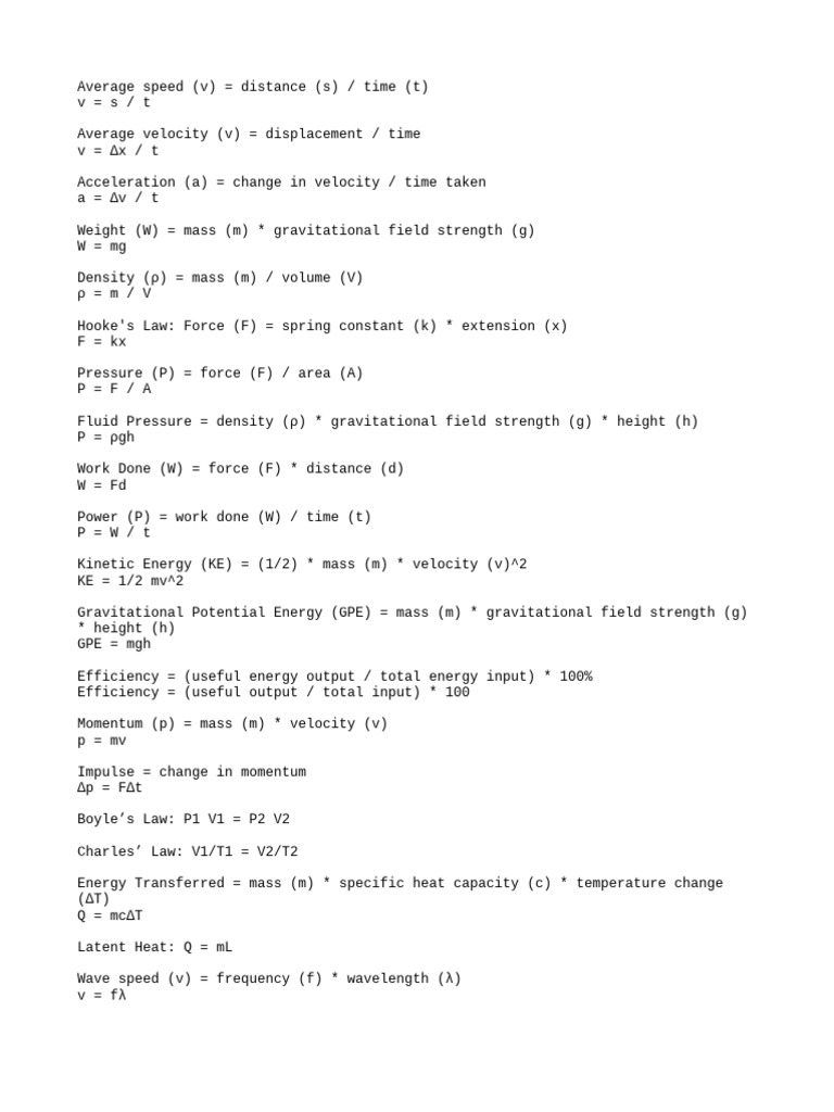 CIE IGCSE Physics Equations | PDF