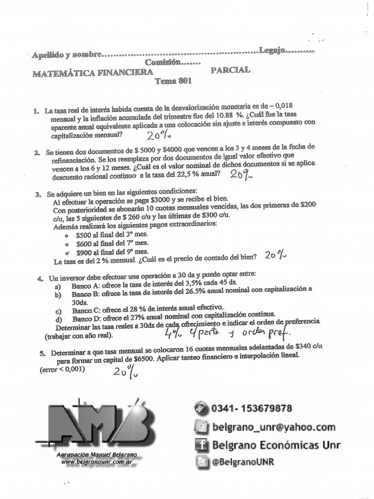 Mat Fciera - Parciales Viejos Con Solucion !! | PDF