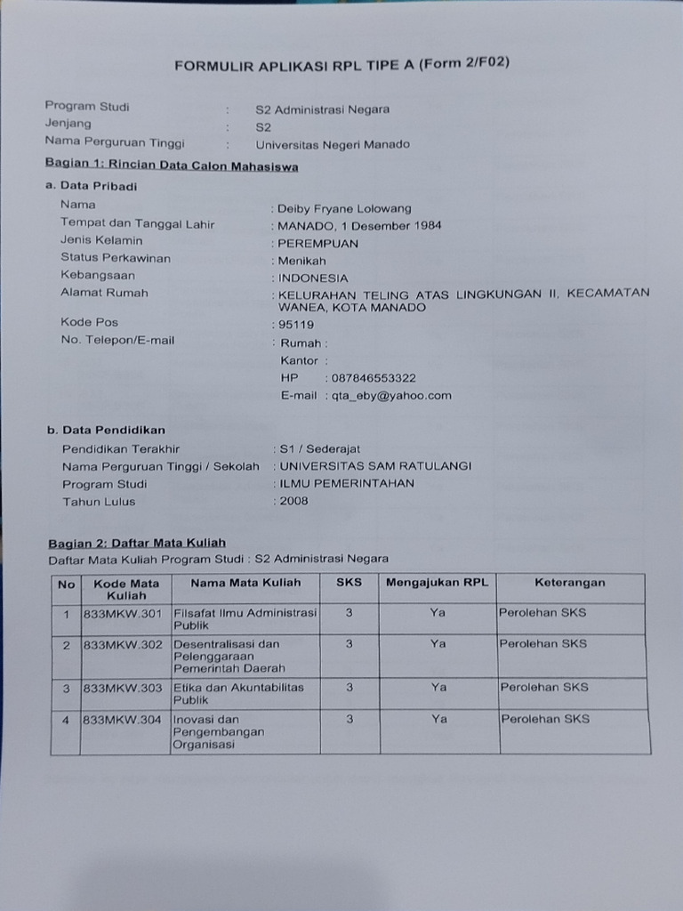 Form Aplikasi RPL Tipe A | PDF